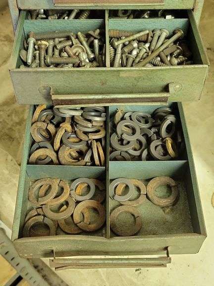 Two Small Metal Storage/Hardware Boxes With Contents Including Washers ...