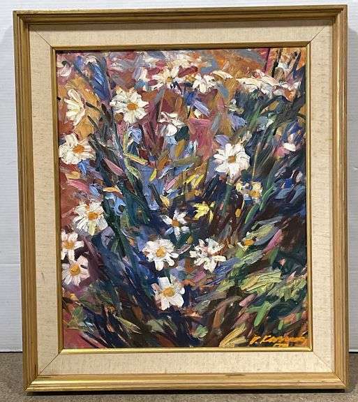 (RK) Artist Signed Floral Oil Painting on Canvas 21” x 25” - Kraft ...