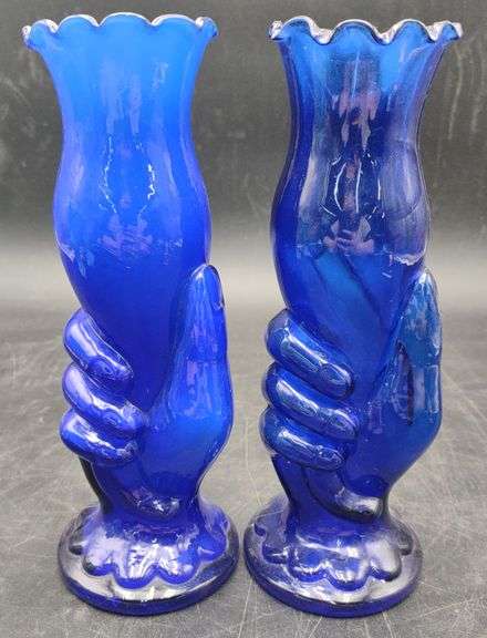 (H) Cobalt Blue Glass Hand Vases - Kraft Auction Service, LLC