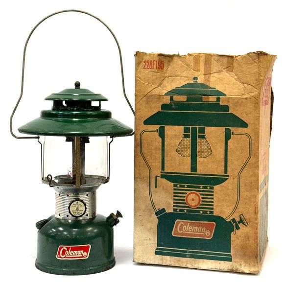 Coleman Model 228F195 Two-Mantle Green Lantern with Box - Kraft Auction ...