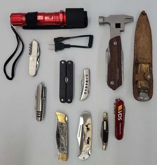 (M) Various Multi-Tools, Pocket Knives, And Flashlight With Shocker ...