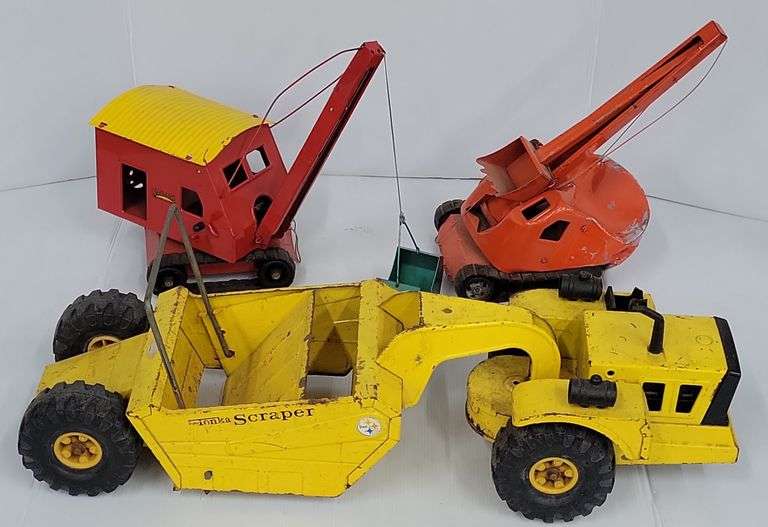 Vintage Tonka Scraper And Two Nylint Structo Toys Excavator Cranes ...