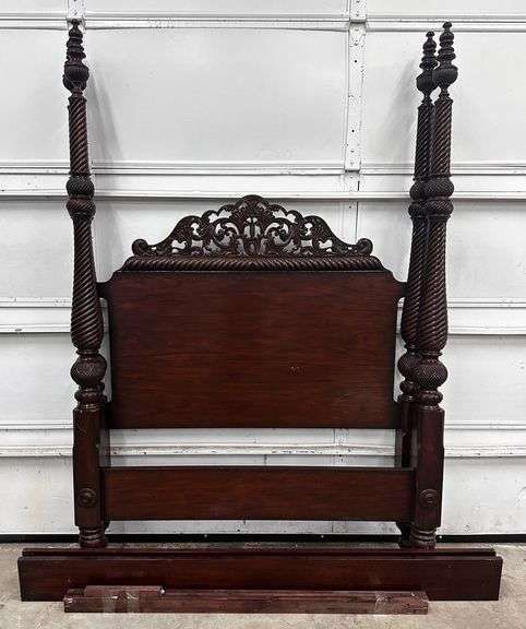 (V) Carved Maple Four Post Queen Size Headboard, Footboard, Side Rails ...