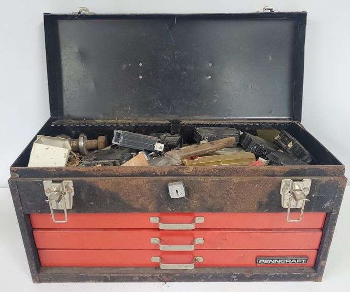 (J) Penncraft 3 Drawer Toolbox with Contents - Kraft Auction Service, LLC