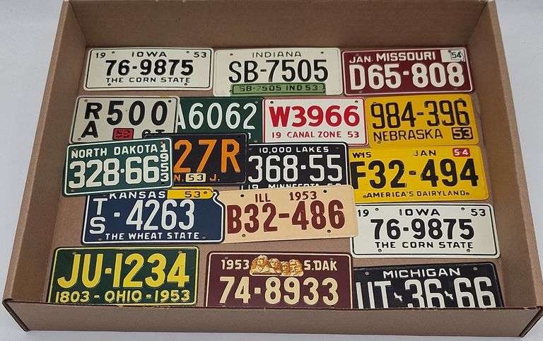 (F) Vintage bicycle metal state tags, 2.5"x5" - Kraft Auction Service, LLC
