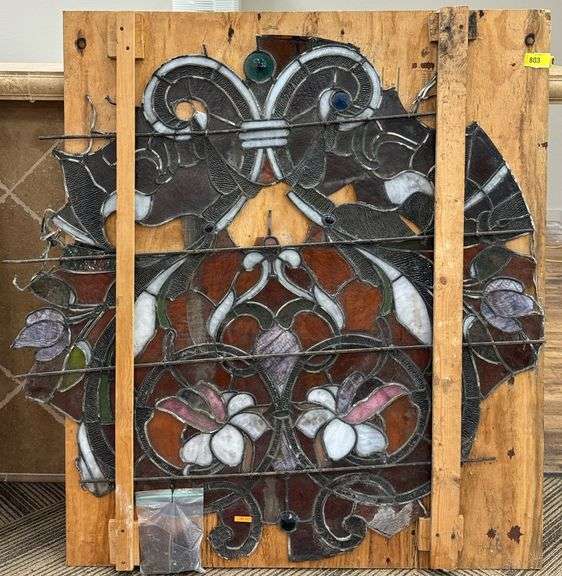 Antique Leaded Stained And Slag Glass - Kraft Auction Service, LLC