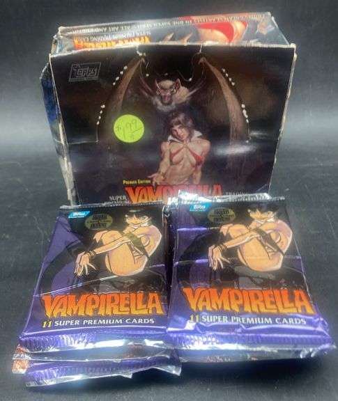 (D) Vampirella 1995 sealed wax packs collector cards 9 total and box ...