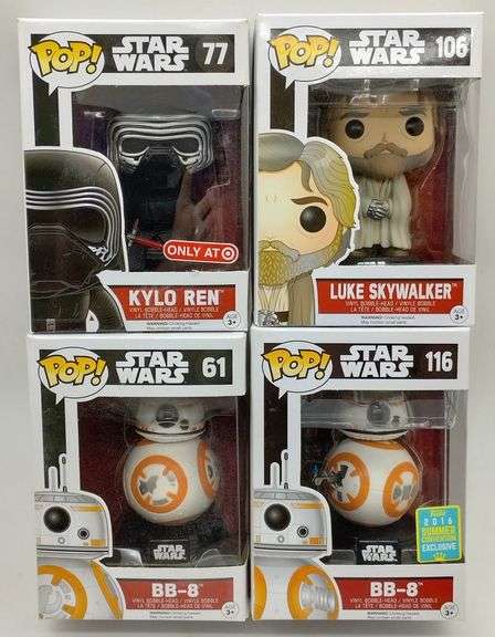 (D) Star Wars Bobblehead Funko Pops, Kylo Ren 77, Luke Skywalker 106 ...
