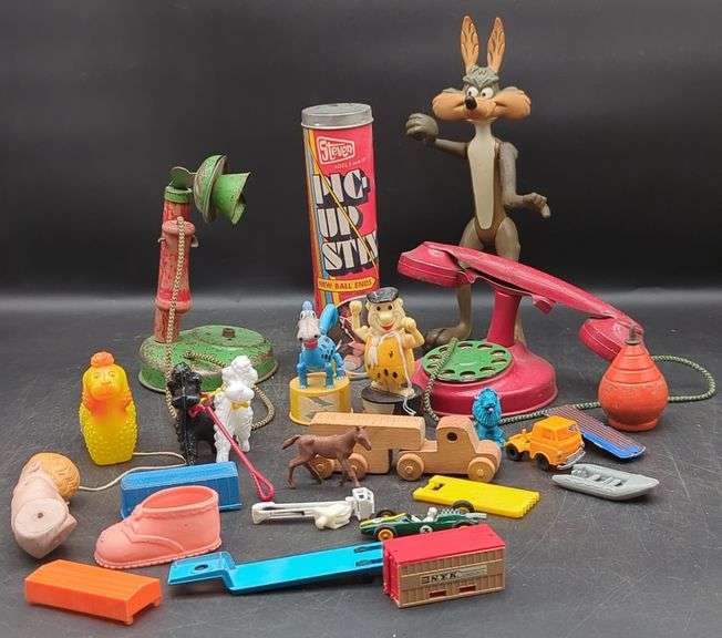 (F) Vtg Toys. Telephones, Pick-up Stix, Parts of Trucks, Plastic ...
