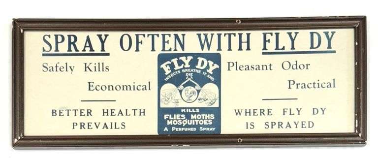 Framed Advertisement For "Fly Dy" A Perfumed Spray, Insects Breathe It ...