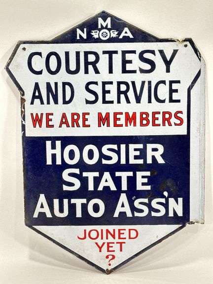 Early DSP Hoosier State Auto Association Sign - Kraft Auction Service, LLC