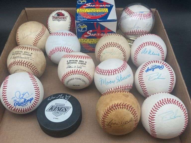 (J) Signed baseballs and puck not authenticated - Kraft Auction Service ...