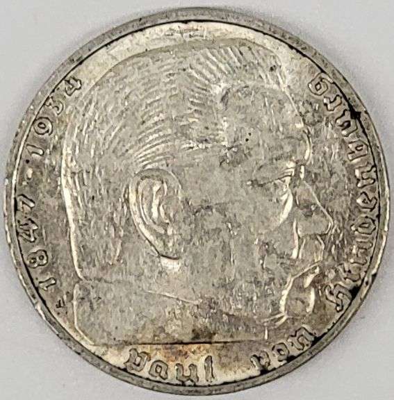 WWII 1939-A Germany Hindenburg 2 Mark German Silver Coin - Kraft ...