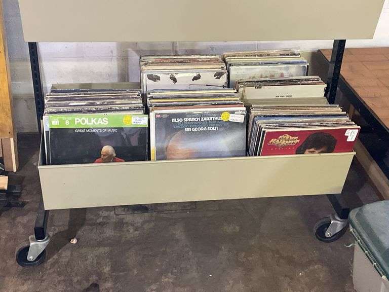 (I) Vintage Rolling Record Rack with Records 43” x 25” x 47” - Kraft ...