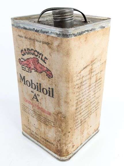 Early Mobiloil Gargoyle “A” 1 Gallon Oil Can w/ Lid - Kraft Auction ...