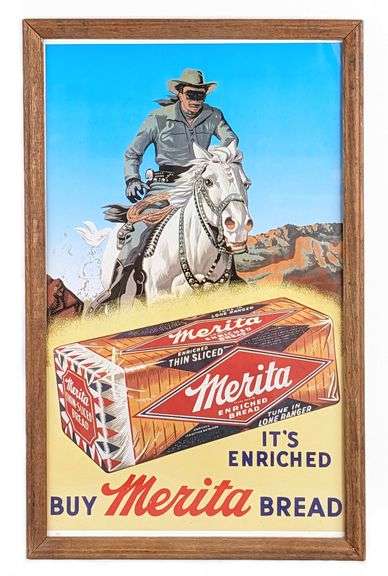 Merita Bread Lone Ranger Framed Advertising Poster - Kraft Auction ...