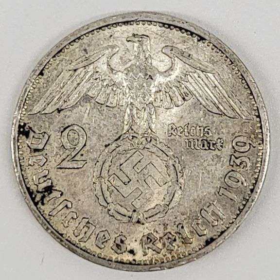 WWII 1939-A Germany Hindenburg 2 Mark German Silver Coin - Kraft ...