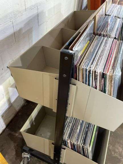 (I) Vintage Rolling Record Rack with Records 43” x 25” x 47” - Kraft ...