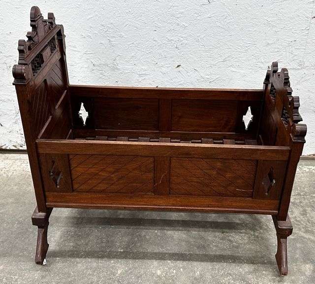 (I) Antique Carved Oak Cradle On Casters - Kraft Auction Service, LLC