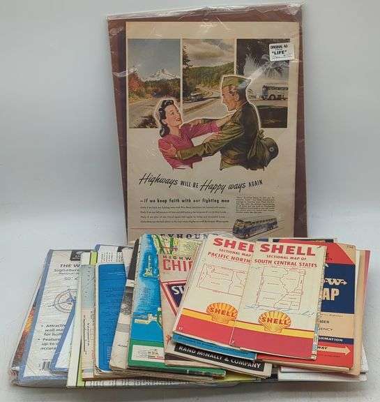 (ST) Vtg Original Greyhound Ad 1945 Life. Maps. States, Shell Stations ...