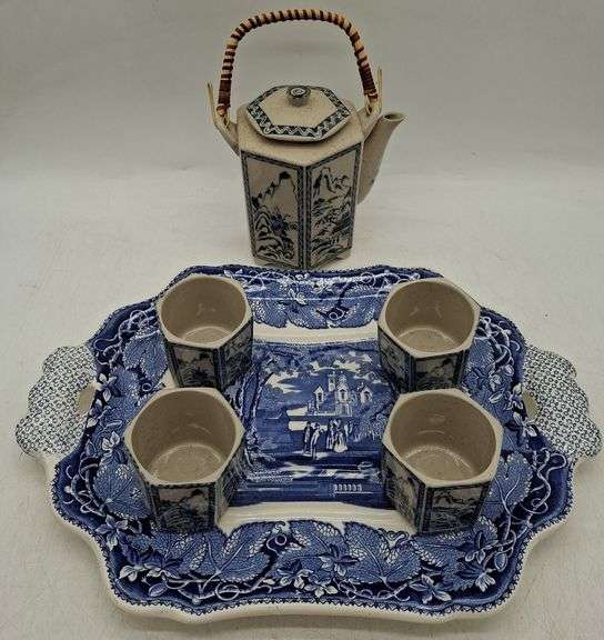 (U) Delft Tea Set and Tray - Kraft Auction Service, LLC