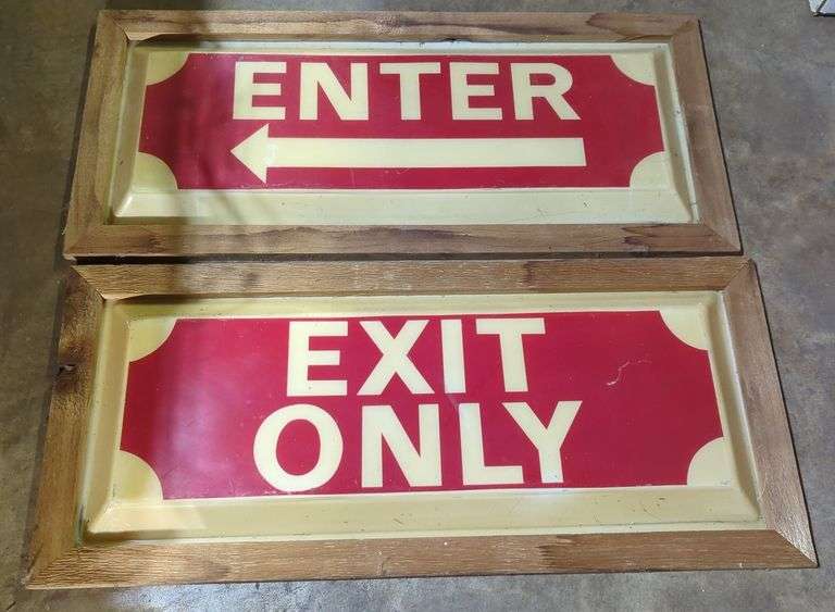 (LM) Vintage Enter and exit sign. Approx 32" x 15". - Kraft Auction ...