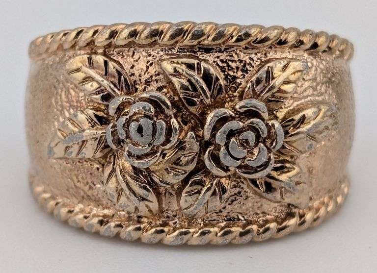 Sterling Gold Tone Rose Wise Band Ring - Kraft Auction Service, LLC
