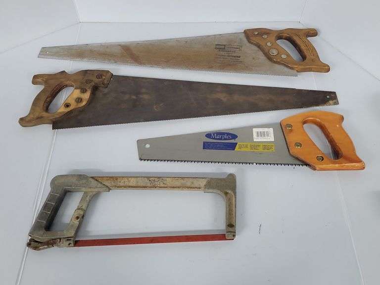 (G) Misc Hand Tools Including Hand Saws, Tin Snips, Bolt Cutters And ...
