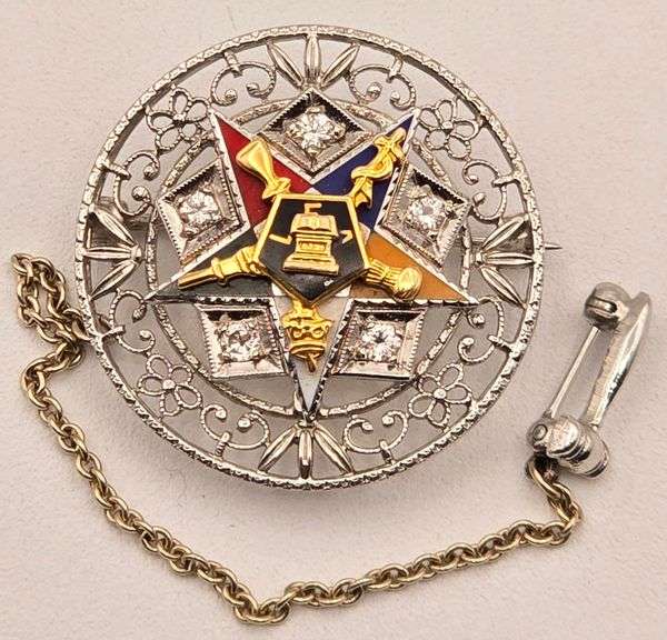 Vintage 14K White Gold & Diamond Order Of The Eastern Star Gavel Pin ...