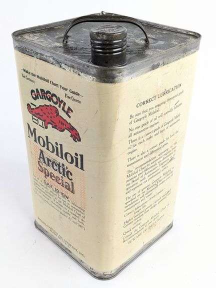 Early Mobiloil Gargoyle Arctic Special 1 Gallon Oil Can - Kraft Auction ...