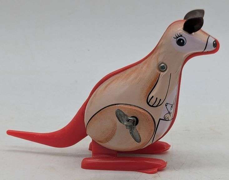 (D) Vintage metal wind-up hopping kangaroo toy. 3" tall. - Kraft ...