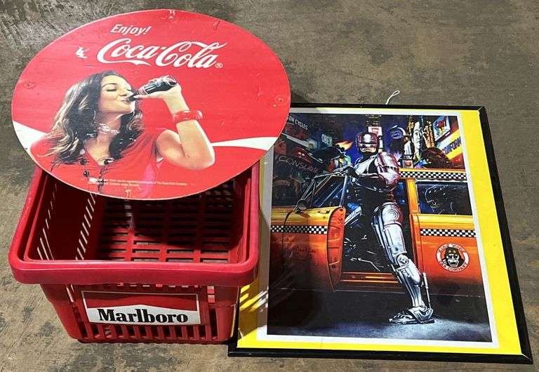 (GD) Marlboro Cigarette Advertising Basket , Coca Cola Sign And Robo ...