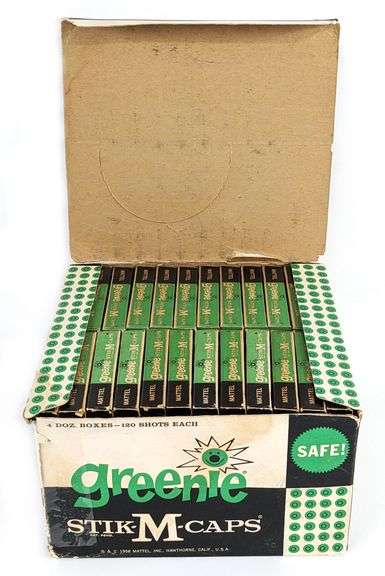 Mattel Greenie Stik-M-Caps Full Store Display Box - Kraft Auction ...