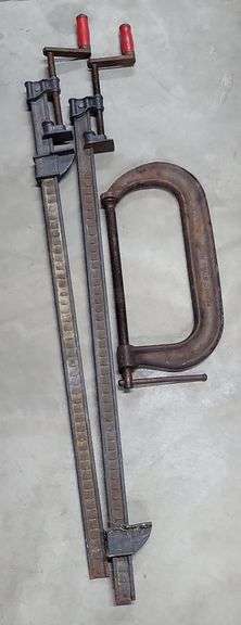 (G) Pair Of Large Bar Clamps And One Large C Clamp - Kraft Auction ...
