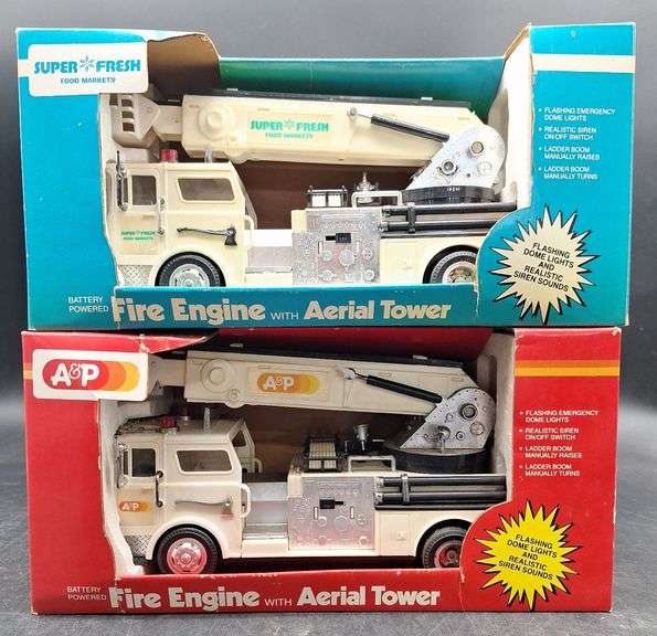 (E) 2 In Package Battery Powered Fire Engine with Aerial Tower Toys ...