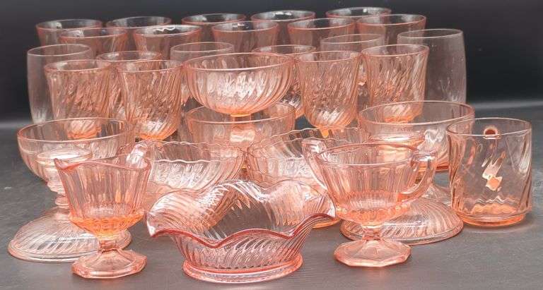 (K) Pink Depression Glass. Vtg Heisey, Rosaline Pink Swirl. Wheaton ...