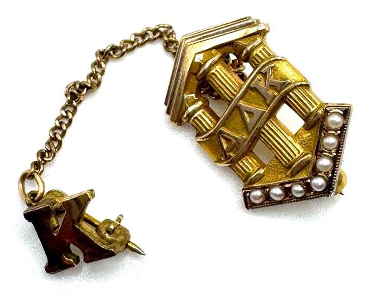 10K Yellow Gold Alpha Delta Kappa Sorority Pin, Seed Pearls - Kraft ...