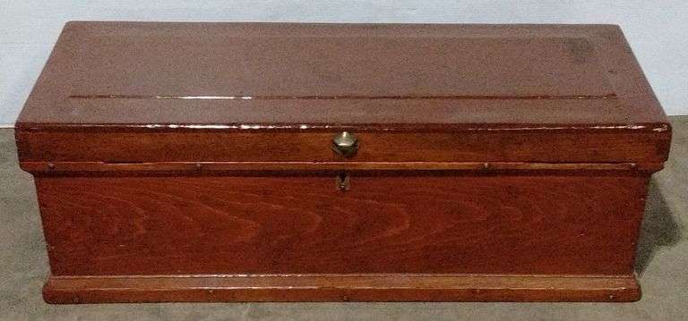 (I) Wooden Chest With Tray & Key Inside 34" X 12.5 " X 12" - Kraft ...