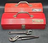 (K) Two 15" Utility/Tool Boxes, Contents Include: Vice Grips, Crescent ...