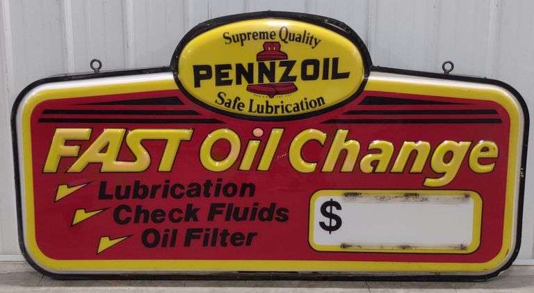 6ft Vintage Pennzoil Fast Oil Change Lighted Embossed Lexan Sign ...