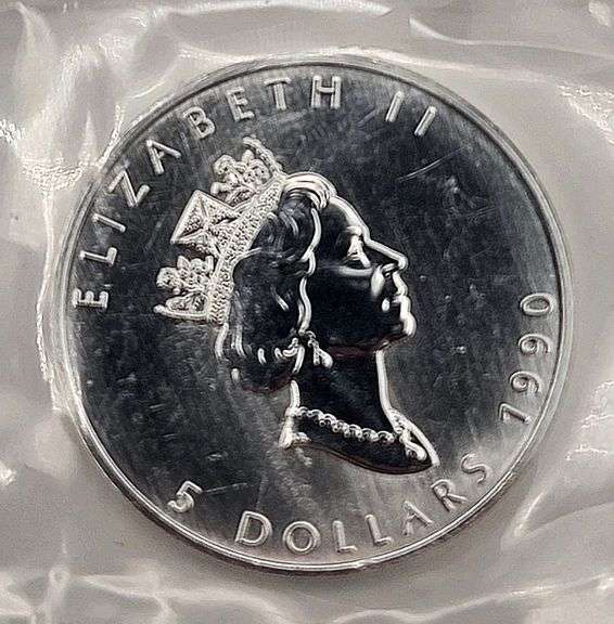 1990 Canada Maple Leaf $5 One Ounce .999 Pure Silver Coin - Kraft ...
