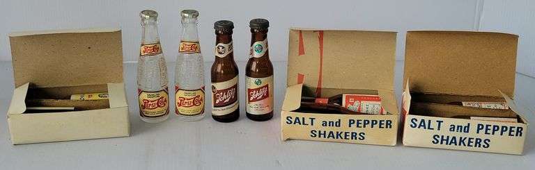 (T) Vintage Beer And Pop Bottle Salt And Pepper Shakers Includes Pepsi ...