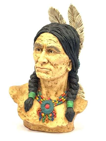 V. Kendrick Style Native American Chief Bust Statue - Kraft Auction ...