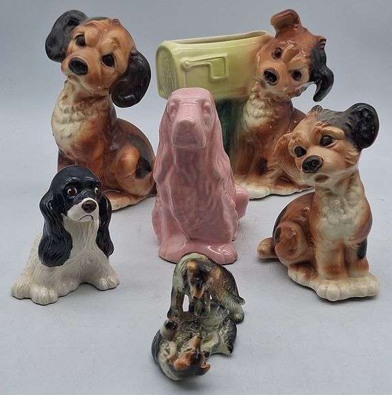(A) 6 Ceramic Dog Statues & Planters - Kraft Auction Service, LLC