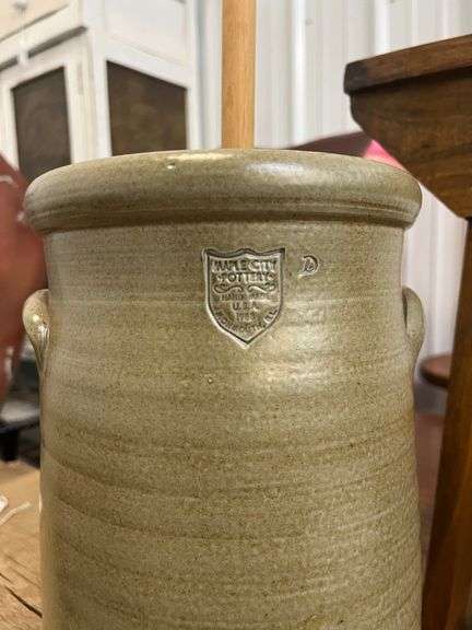 1 Gallon Hand Turned Marshall Pottery Butter Churn & Rowe Pottery Cow ...