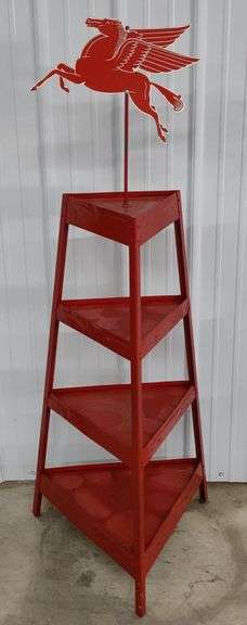 Custom Mobil Oil Can Display Shelf / Rack w/ 2 SSP Die-Cut Signs ...