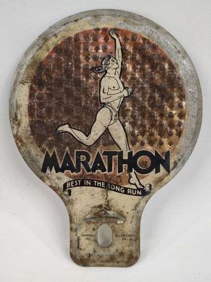 Early Marathon Oil Metal License Plate Topper - Kraft Auction Service, LLC