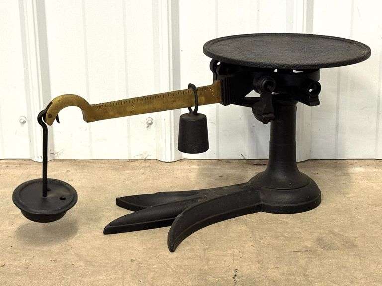 Antique Fairbanks Cast Iron & Brass 3 Toe Crows Foot Scale With Weights ...