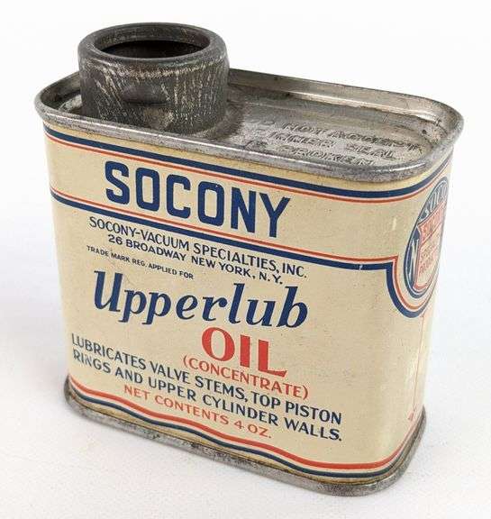 Early SOCONY Standard Oil Upperlub Oil 4oz Can - Kraft Auction Service, LLC