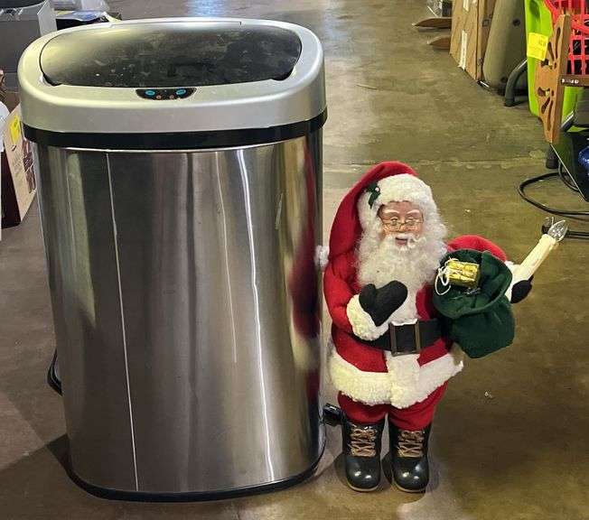 (GH) Metal Trash Can 25 inches tall and Decorative Animated Santa ...